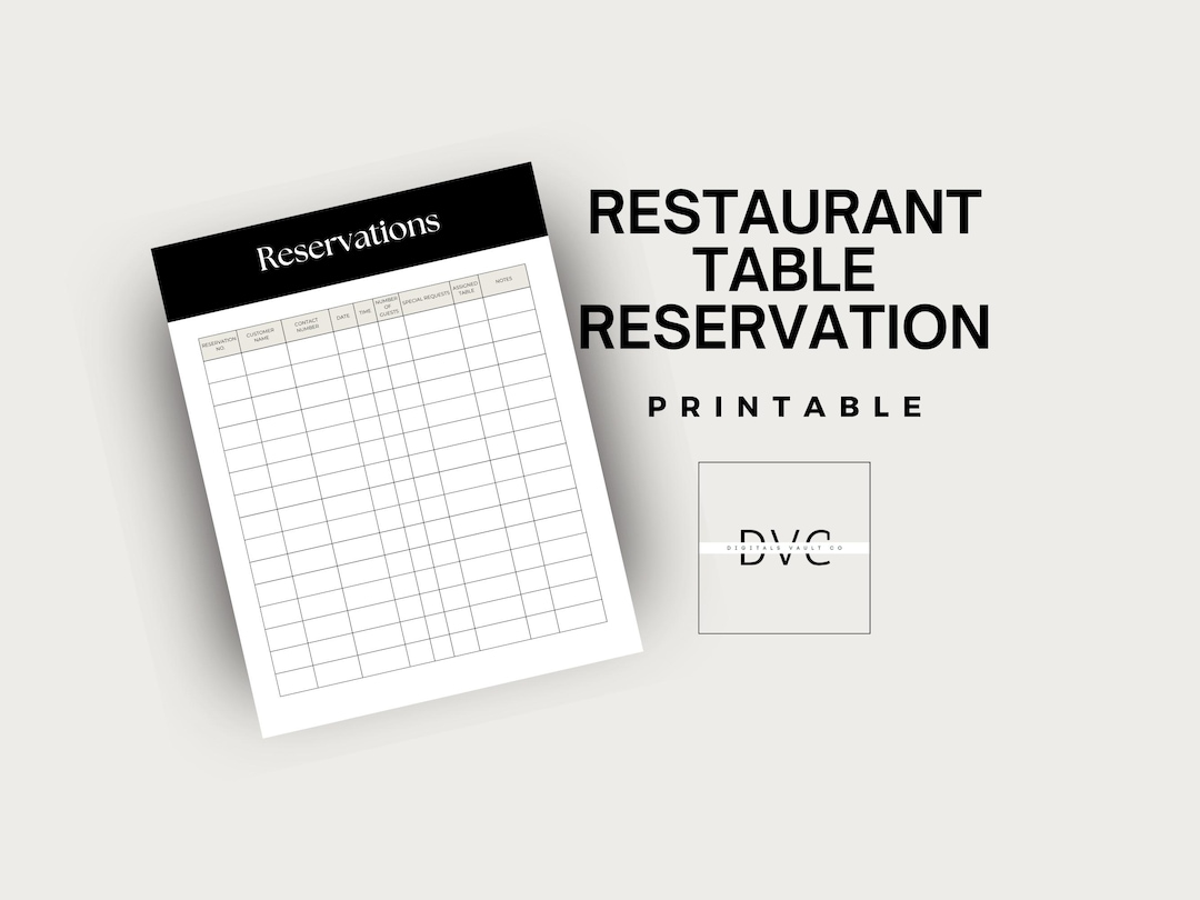 Restaurant Table Reservation Form Printable PDF | Minimalist Dining ...