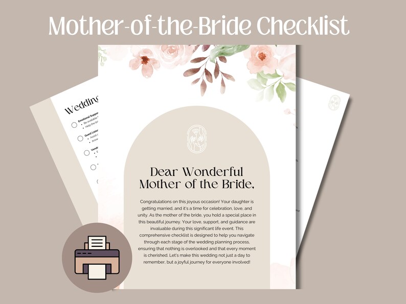 Mother-of-the-bride Checklist Minimalist Printable PDF | Wedding ...