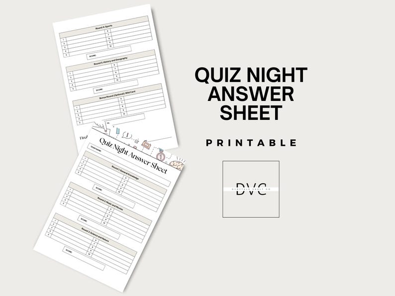 Quiz Night Answer Sheet Printable PDF | Trivia Night Answers Record ...