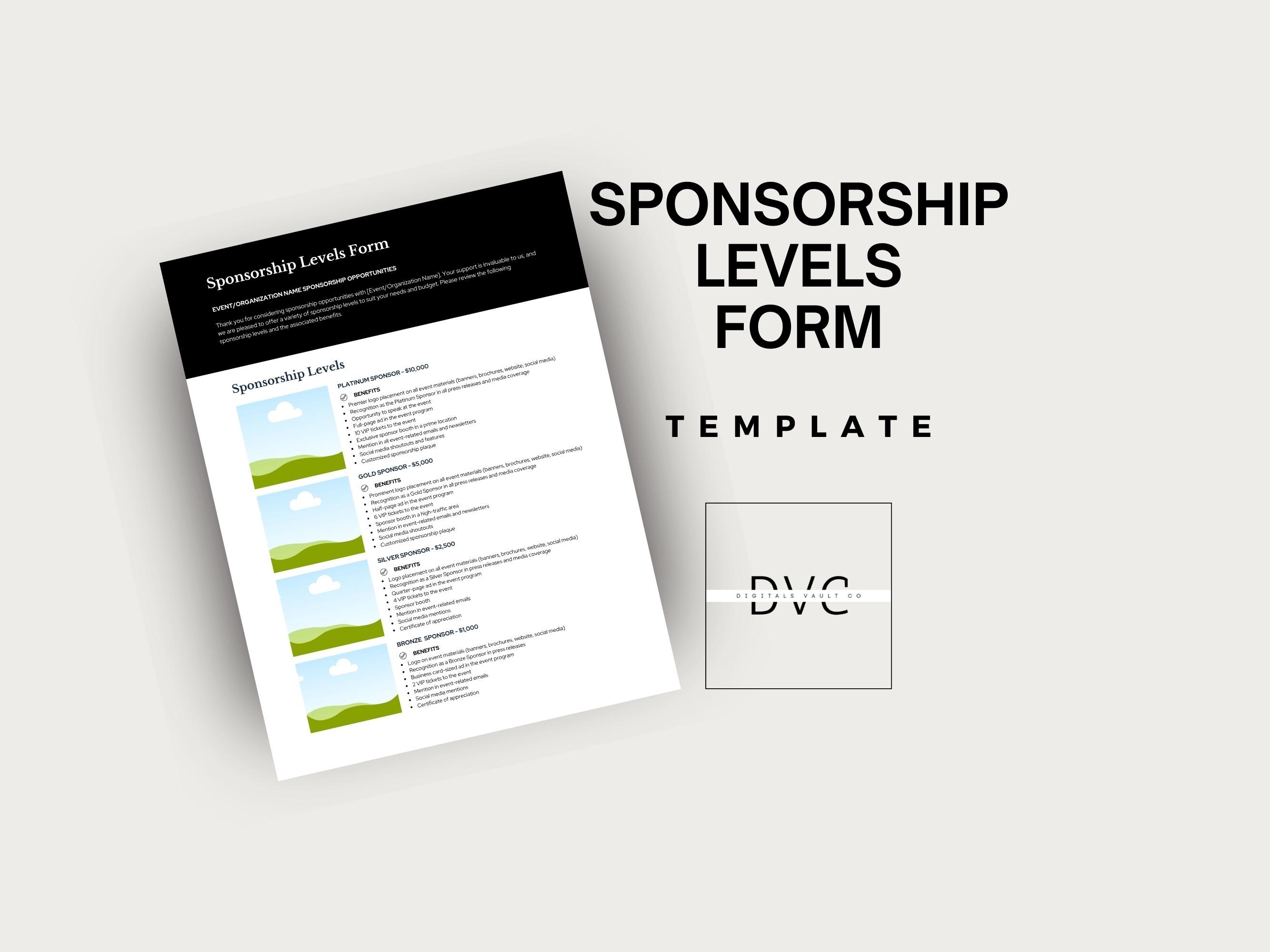 Sponsorship Levels Form Template for Events Nonprofits and Businesses ...
