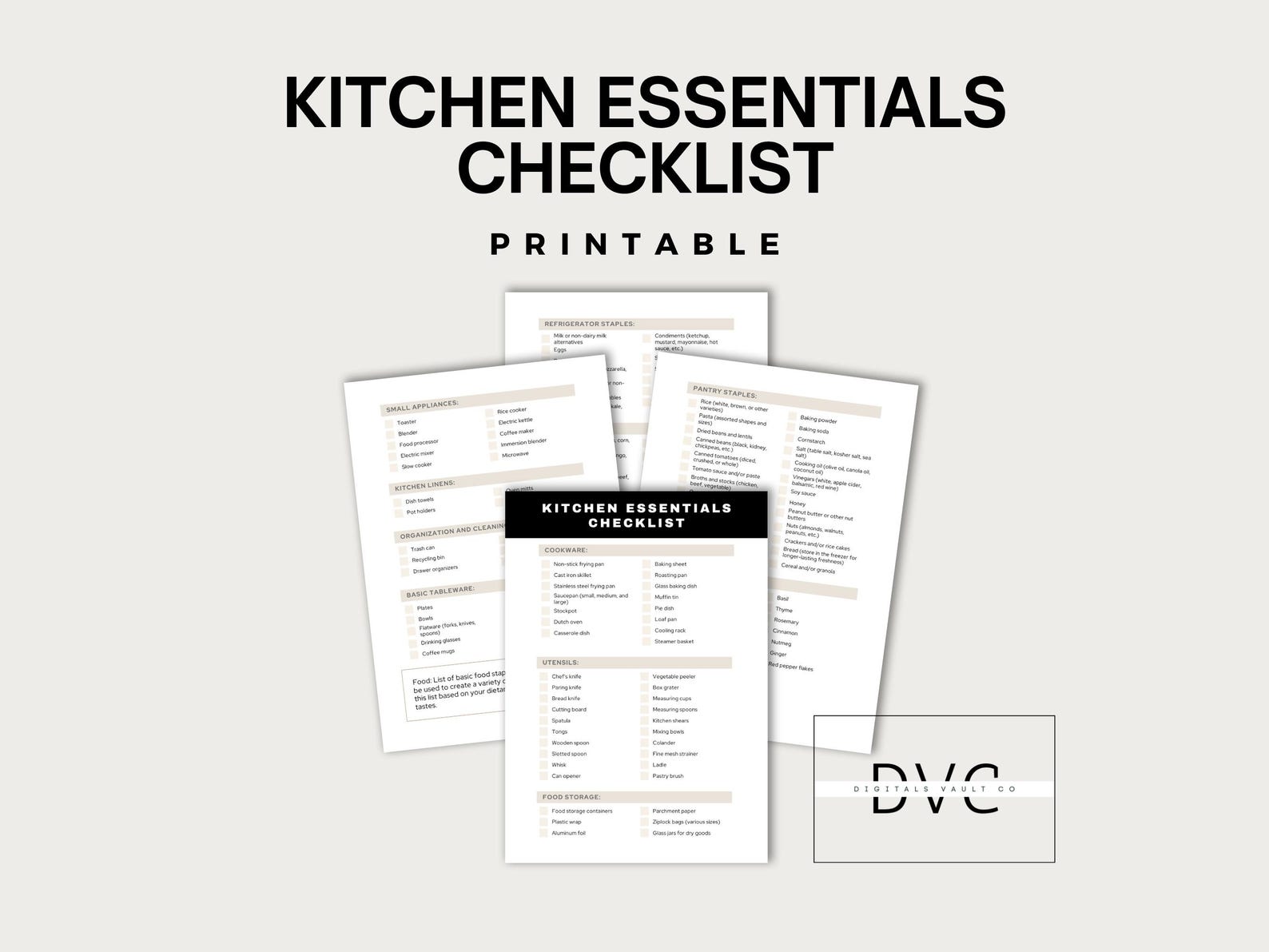 Kitchen Essentials Checklist Minimalist PDF Printable | Kitchen Tools ...