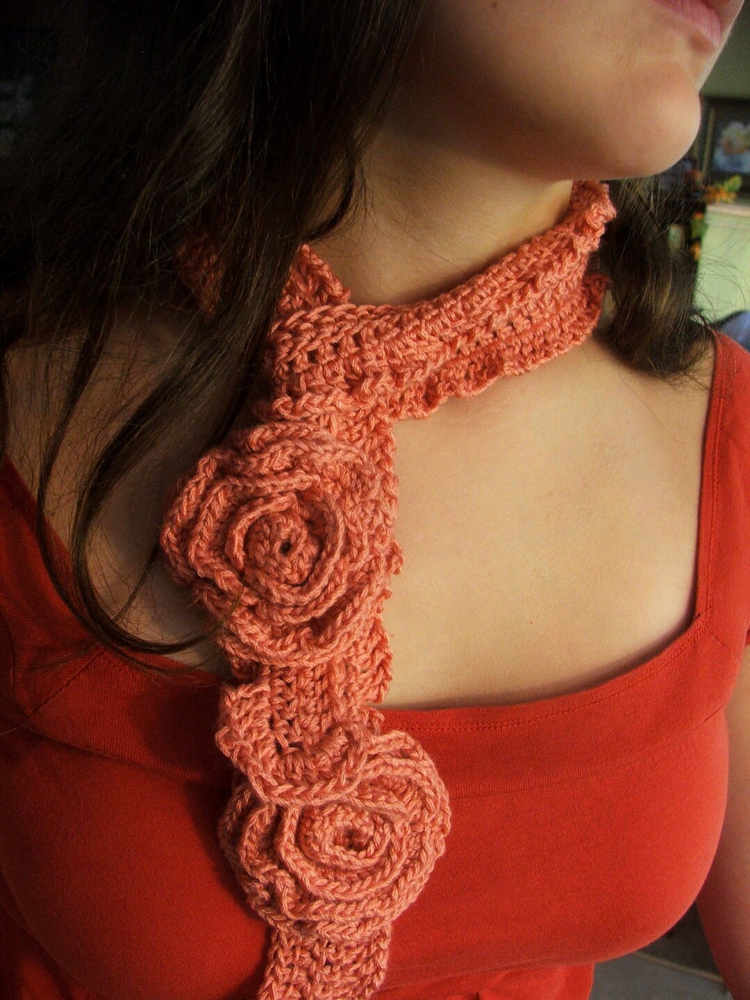 Instant Download Scarfette and Rose Crochet PATTERN - Crochet Scarf ...