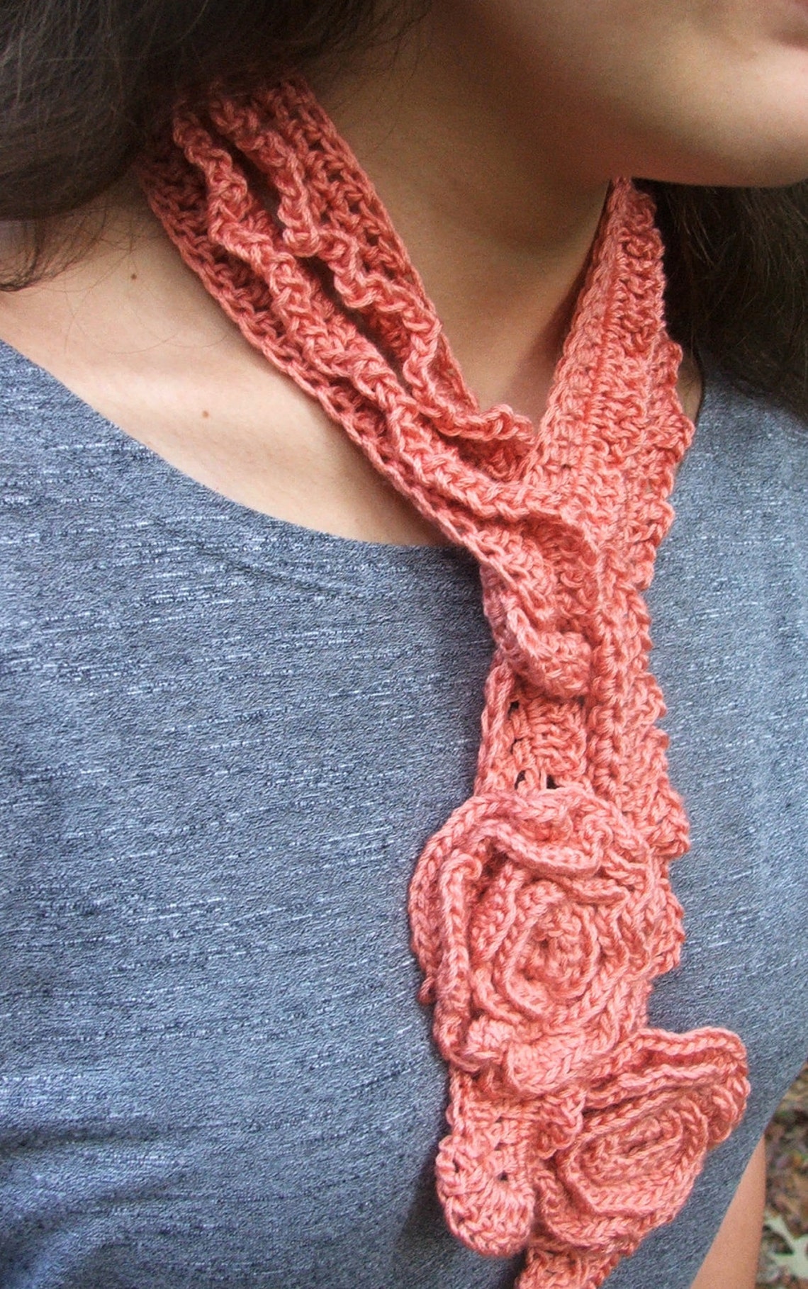 PATTERN - Crochet Scarf Pattern , Simple Rose and Delicate Scarfette ...