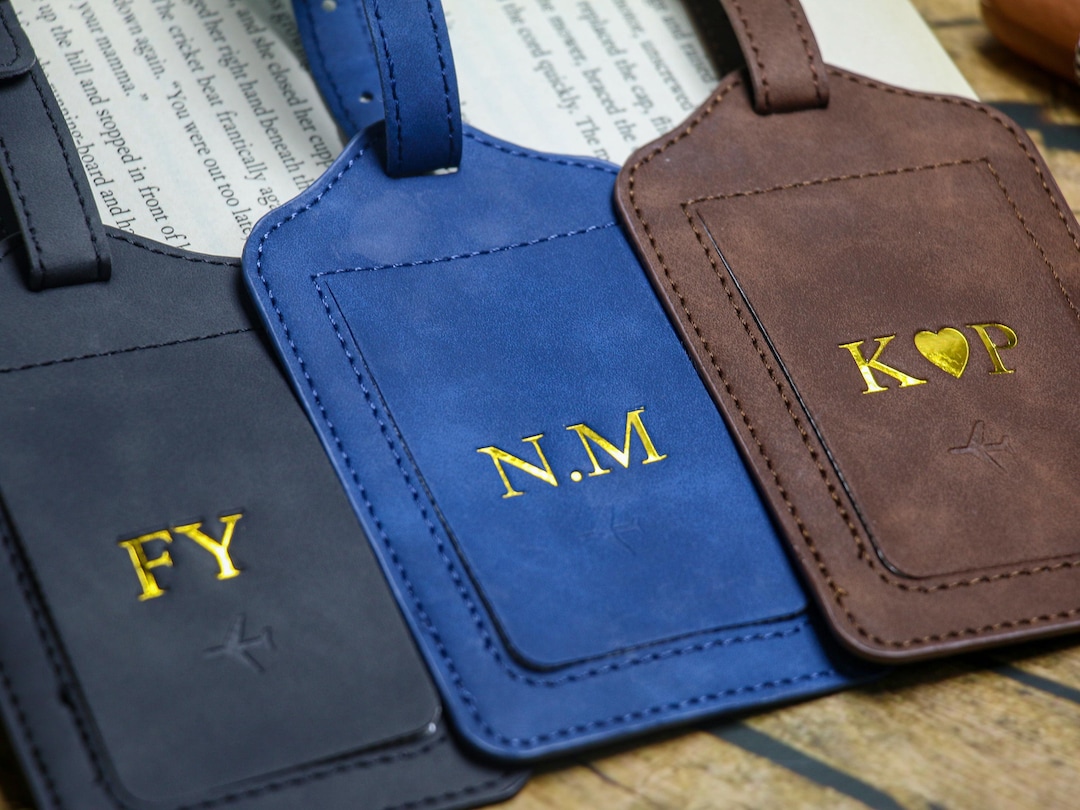 Monogrammed Luggage Tags | Custom Monogram Luggage Tag | Gold Embossed ...