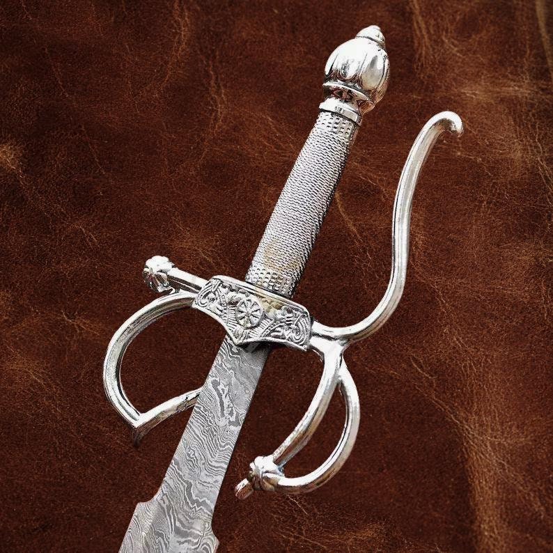 Damascus Steel Handmade Rapier Sword With Cover, Medieval Sword, Knight ...