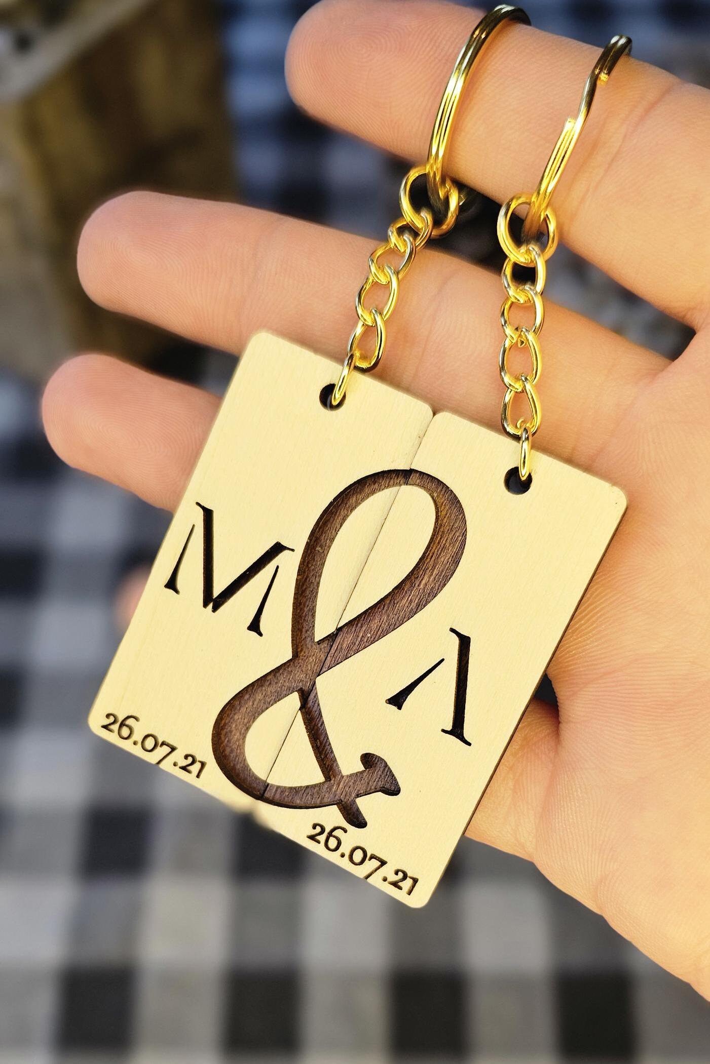 Handcrafted Rustic Keychain Set for Couples: Customized Valentine's ...