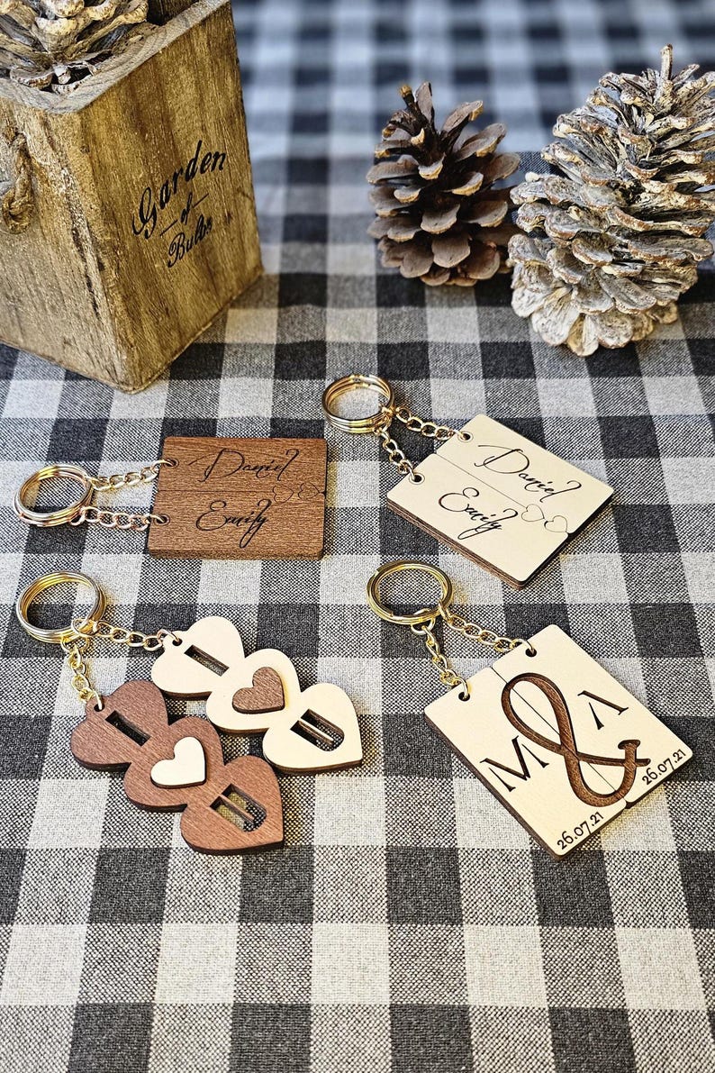 Handcrafted Rustic Keychain Set for Couples: Customized Valentine's ...