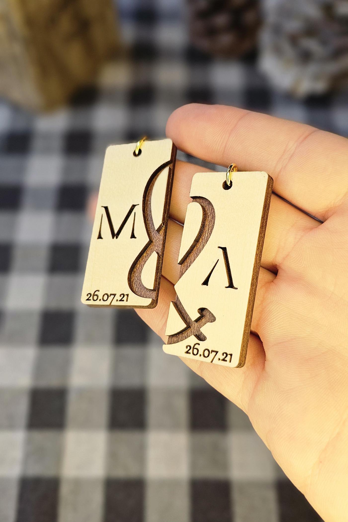 Handcrafted Rustic Keychain Set for Couples: Customized Valentine's ...