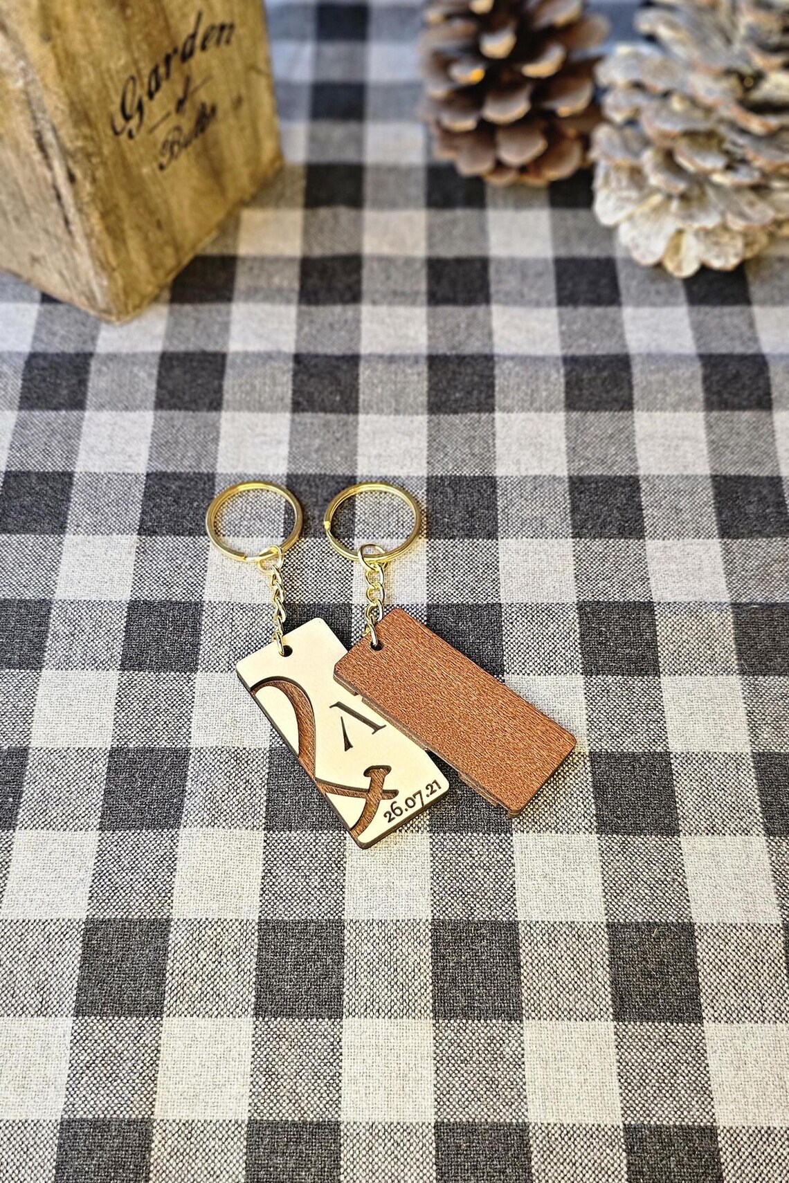 Handcrafted Rustic Keychain Set for Couples: Customized Valentine's ...