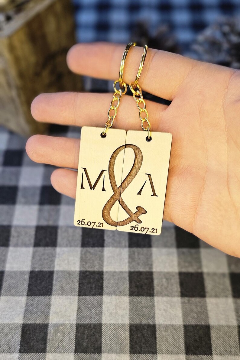 Handcrafted Rustic Keychain Set for Couples: Customized Valentine's ...