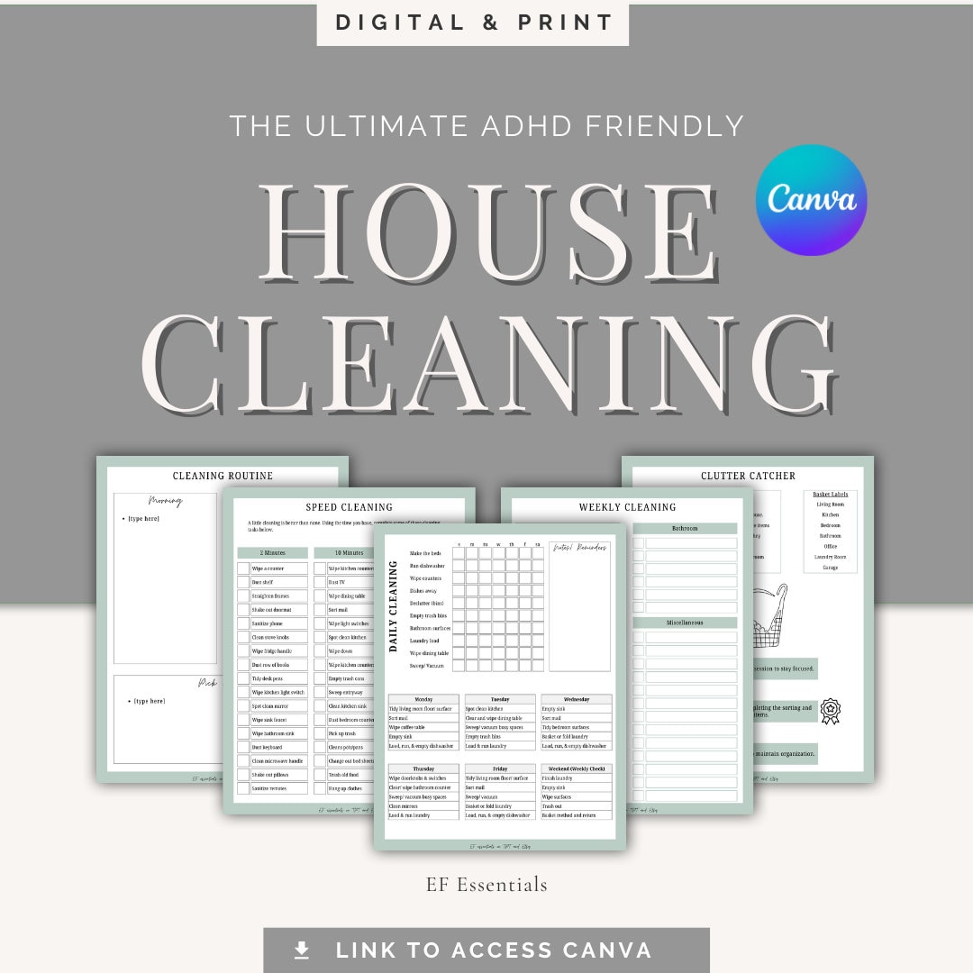 Simple House Cleaning Checklist for ADHD With Editable Colors PDF ...