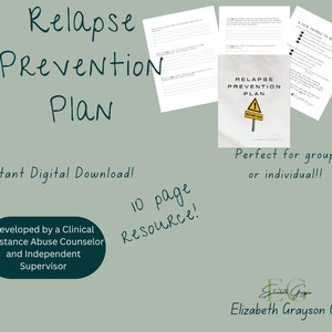 Substance Use Printable Relapse Plan for Counseling, Sobriety, and ...