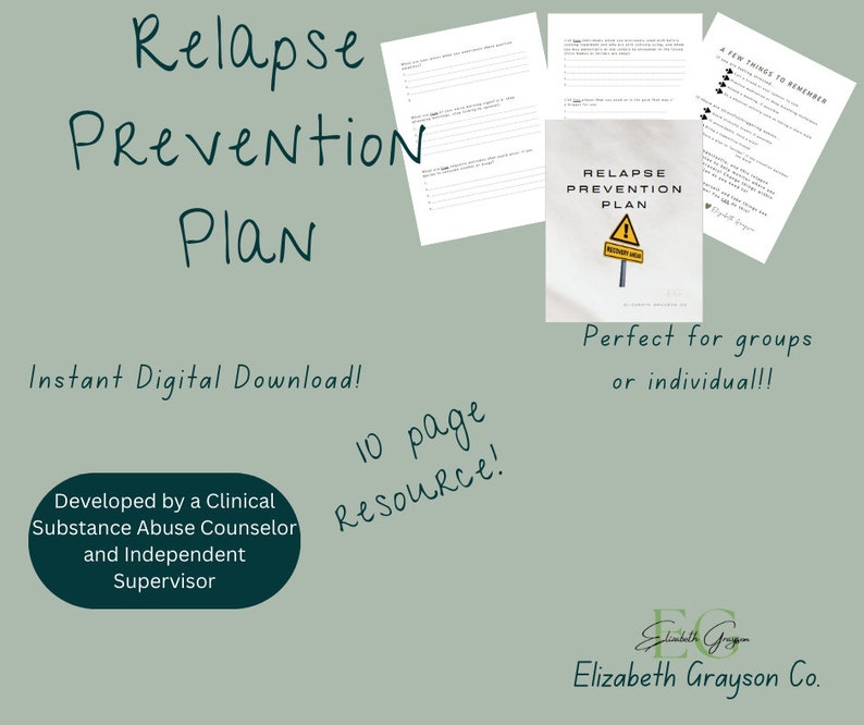 Substance Use Printable Relapse Plan for Counseling, Sobriety, and ...