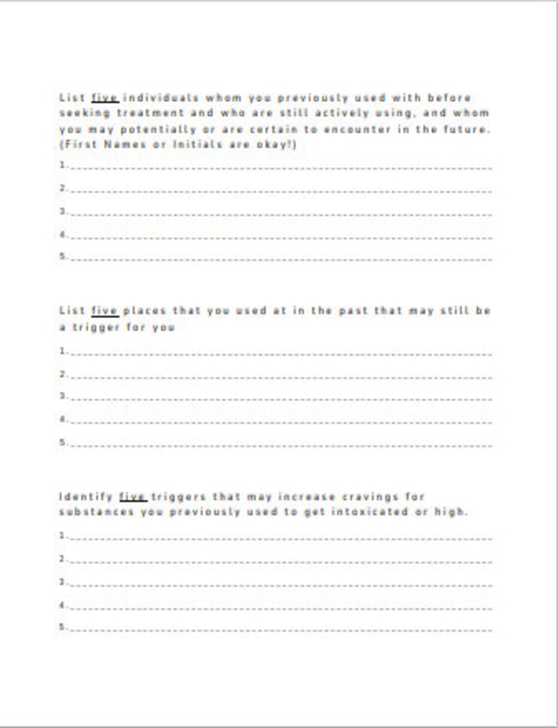 Substance Use Printable Relapse Plan for Counseling, Sobriety, and ...