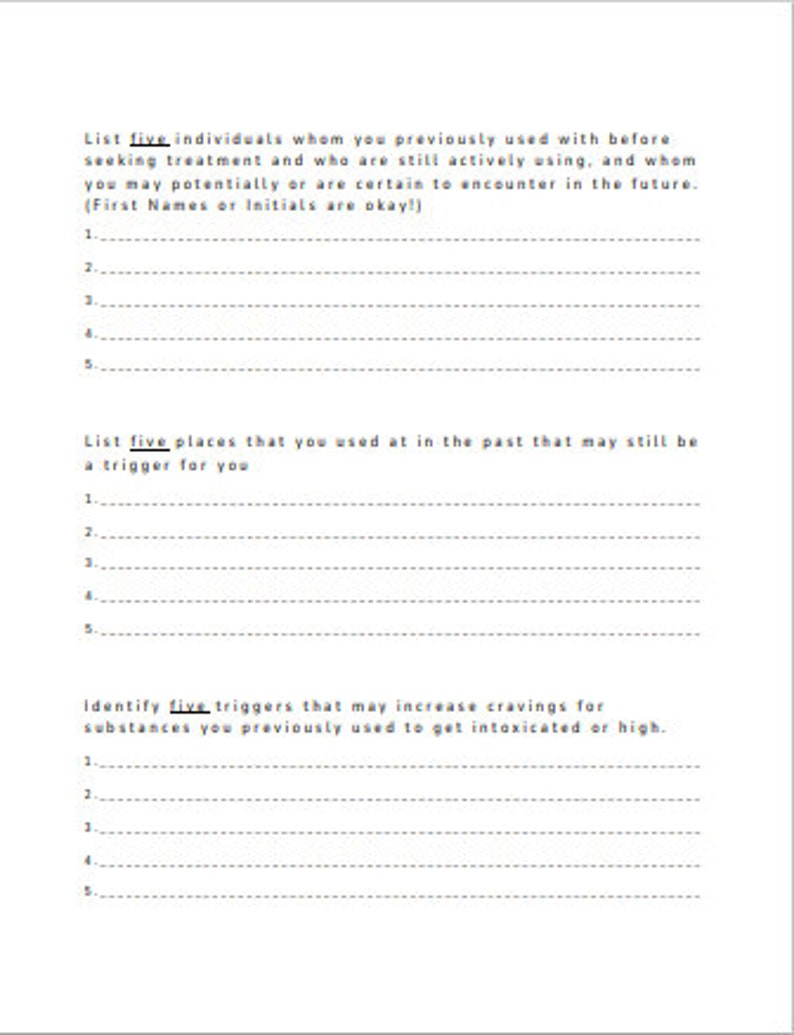 Substance Use Printable Relapse Plan for Counseling, Sobriety, and ...