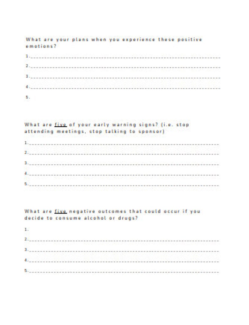 Substance Use Printable Relapse Plan for Counseling, Sobriety, and ...