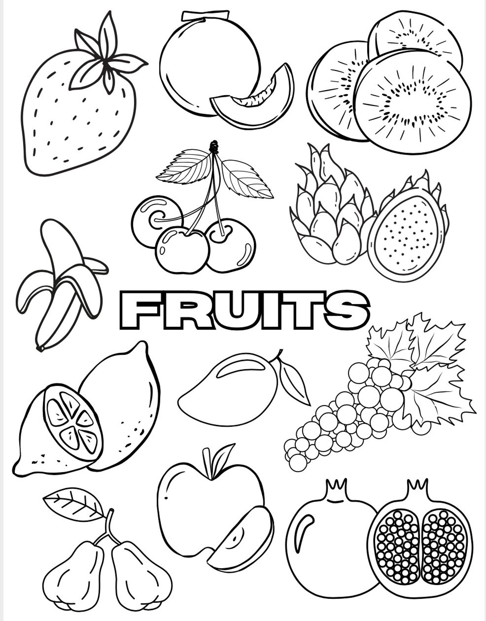 Fruits Colouring Page - Etsy