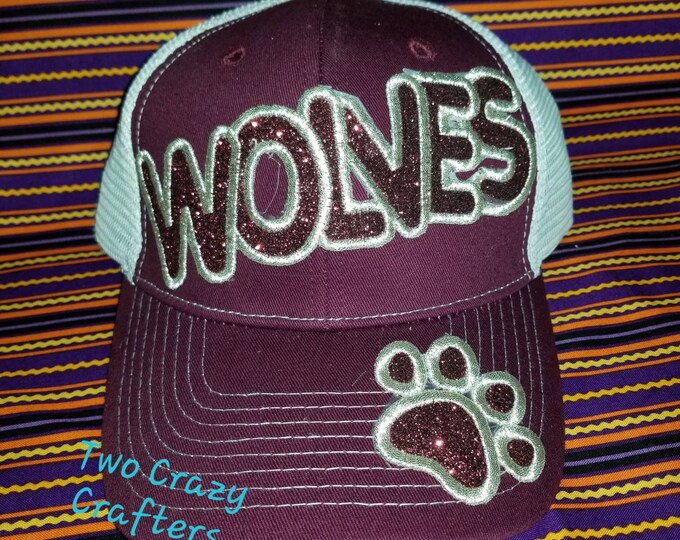 Wolves Football Baseball School Spirit Appliqued Embroidered Hat ...