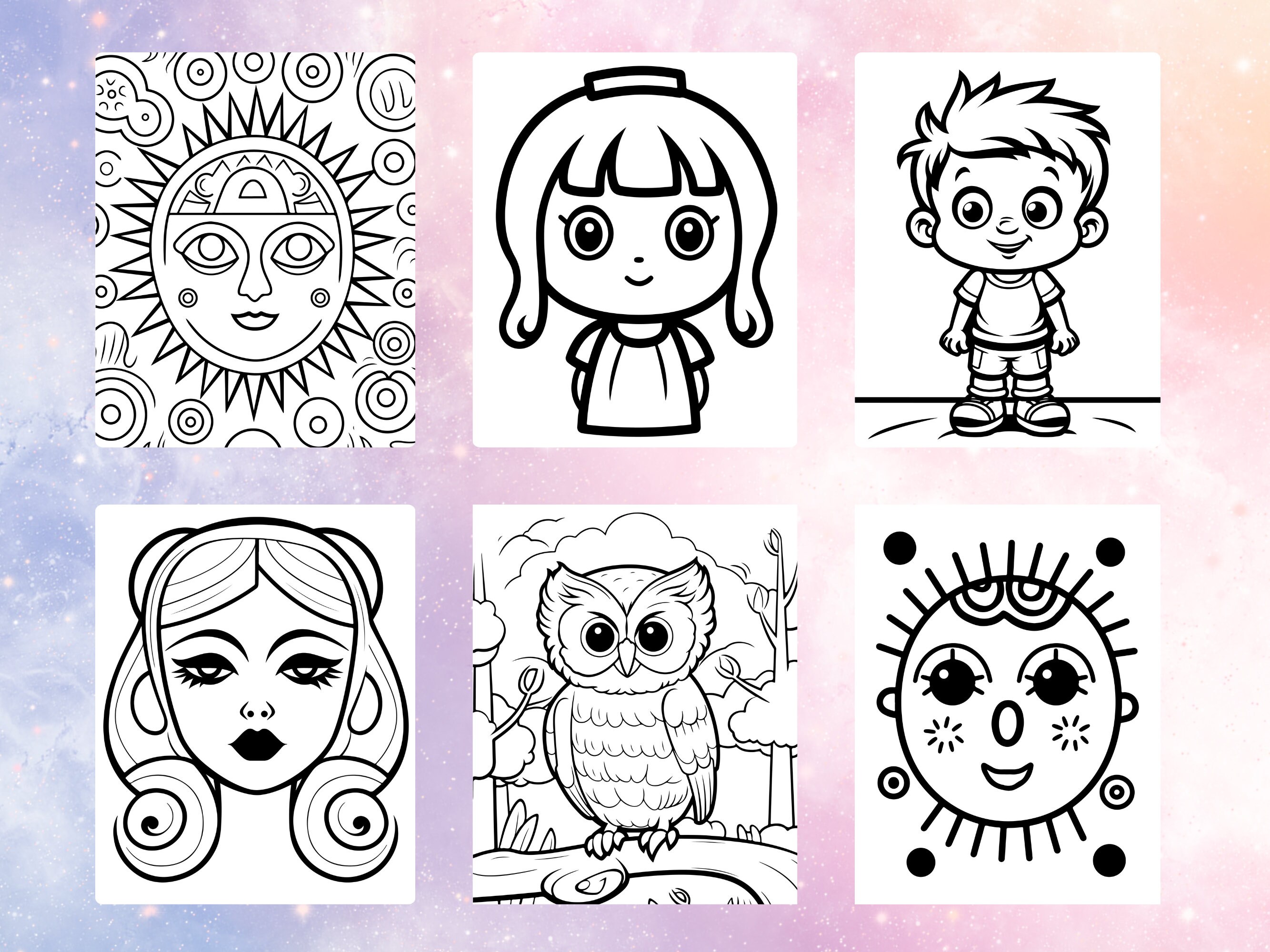 Variety Pack of 30 Coloring Pages for Kids Portraits Animals Abstract ...
