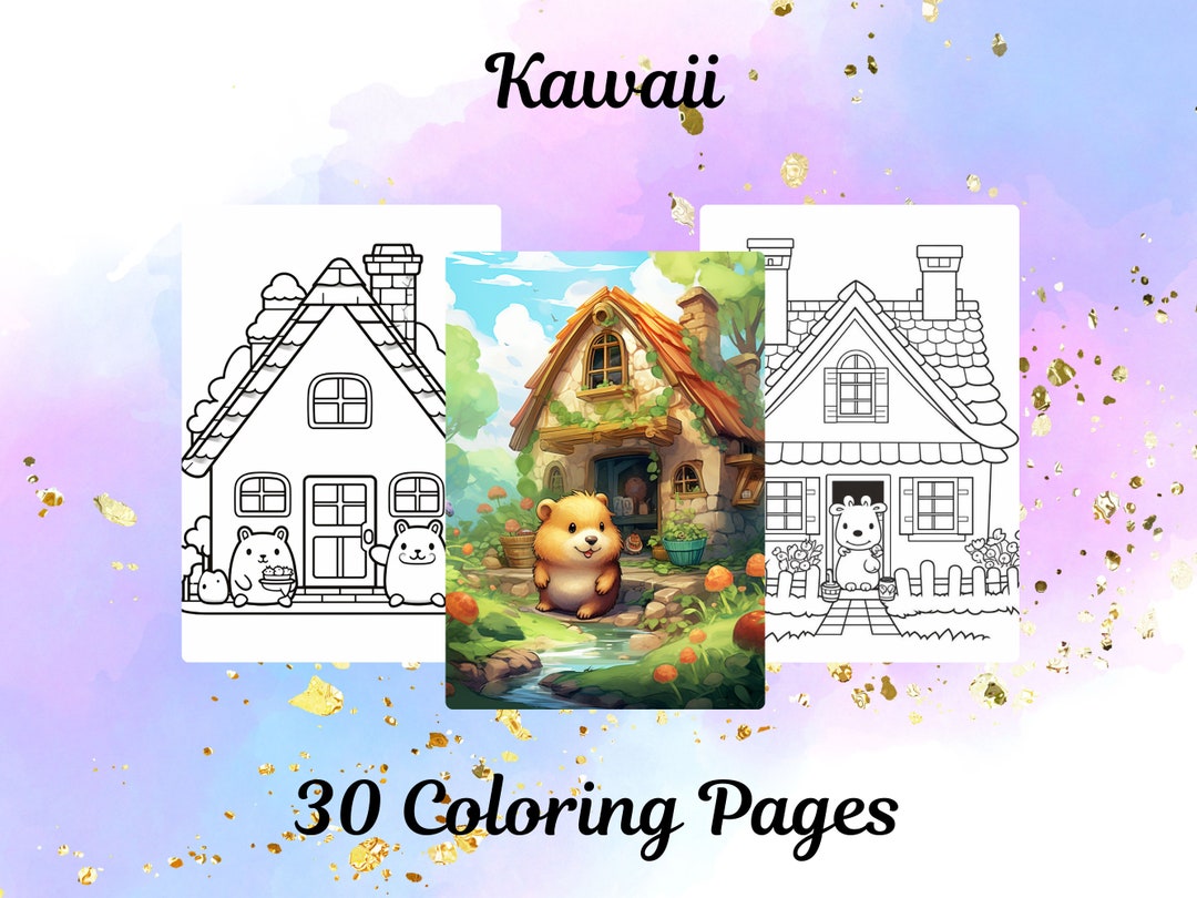 30 Cozy Kawaii Cottages Children and Adult Coloring Pages Printable PDF ...