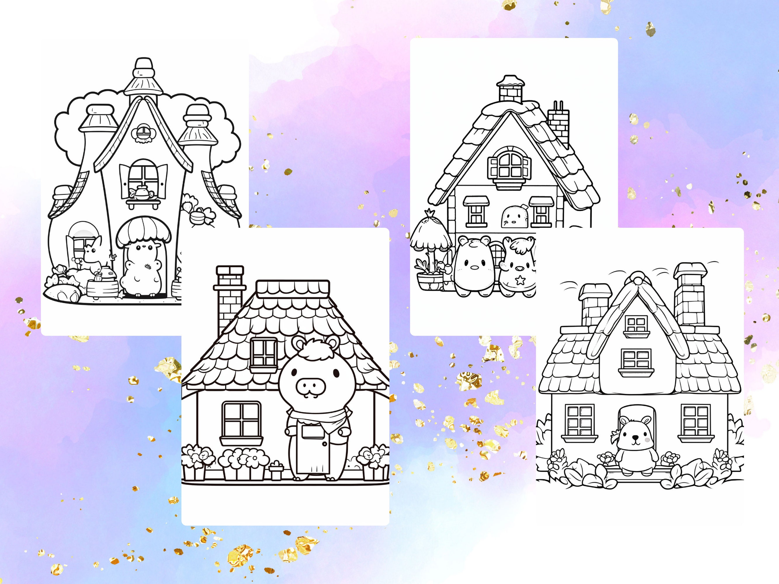 30 Cozy Kawaii Cottages Children and Adult Coloring Pages Printable PDF ...