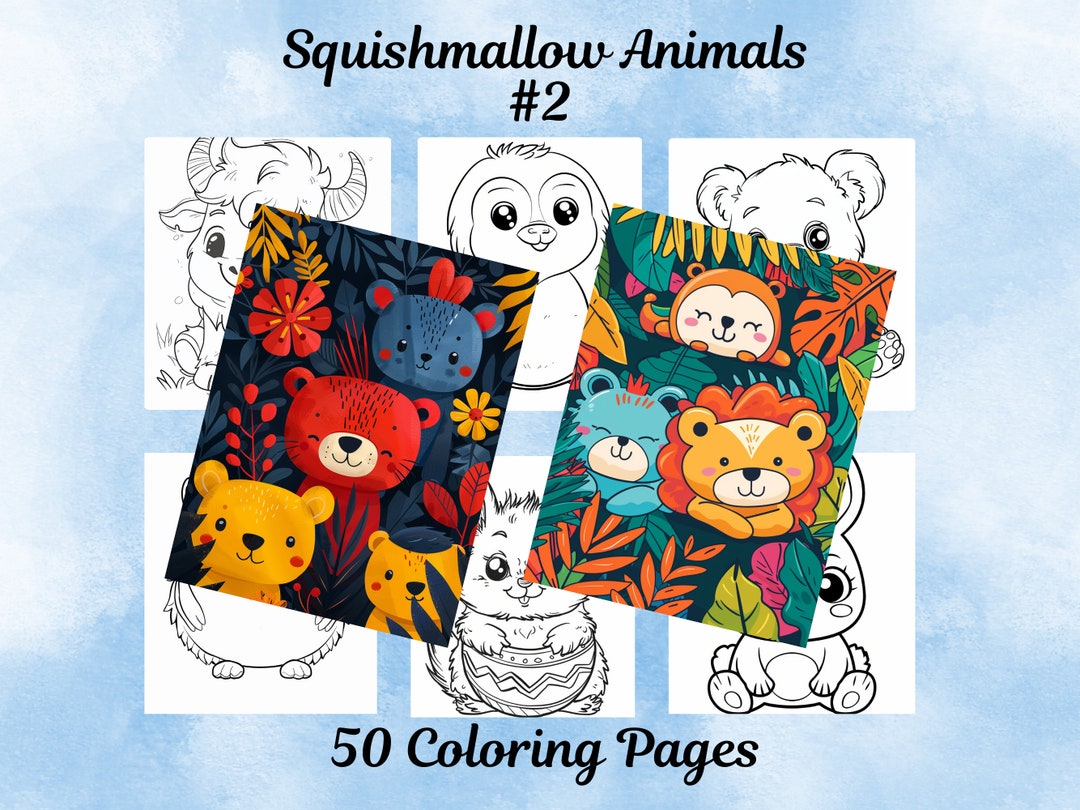 50 Squishmallow Animal Coloring Pages for Kids Printable PDF, Instant ...