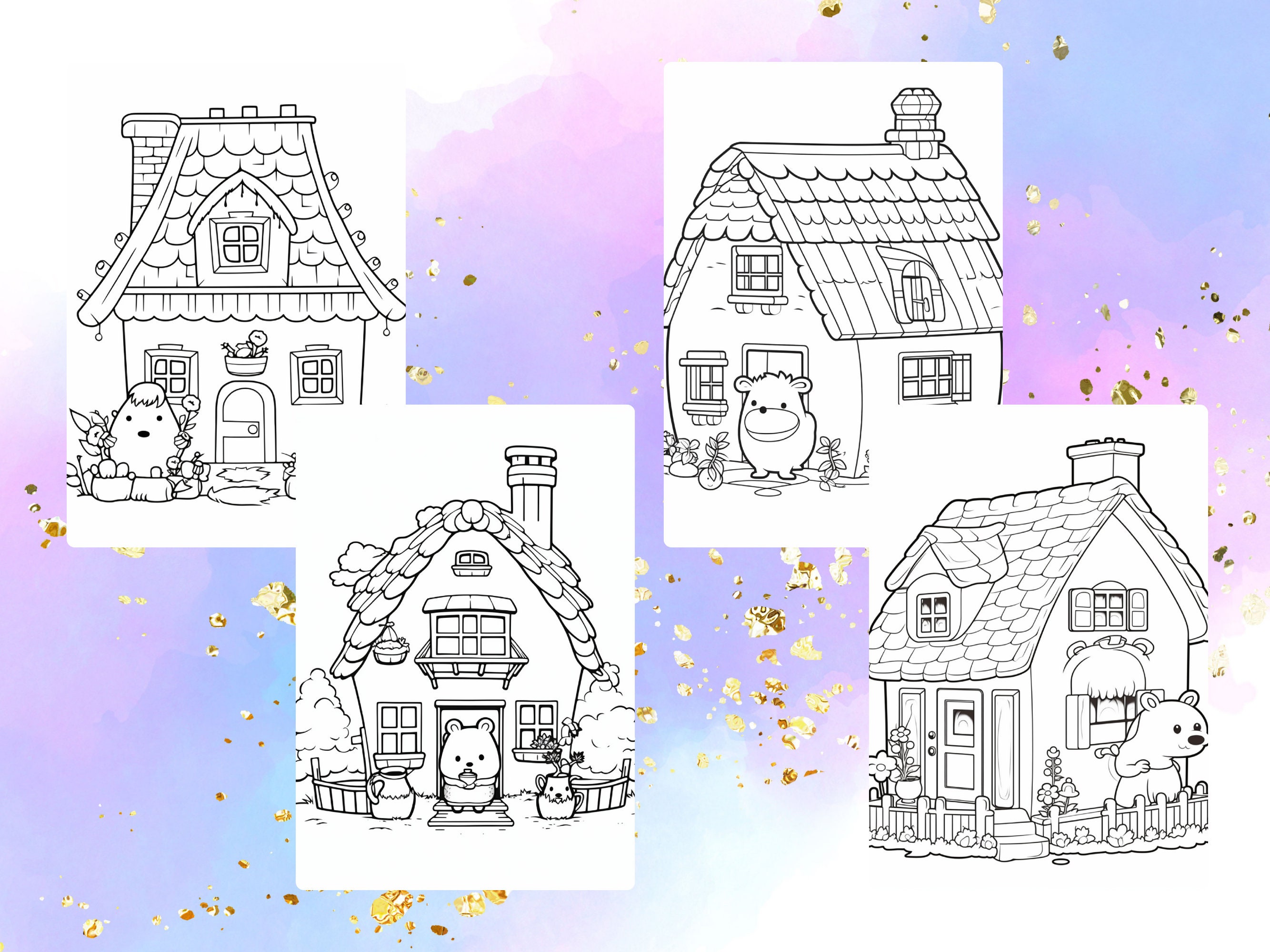 30 Cozy Kawaii Cottages Children and Adult Coloring Pages Printable PDF ...