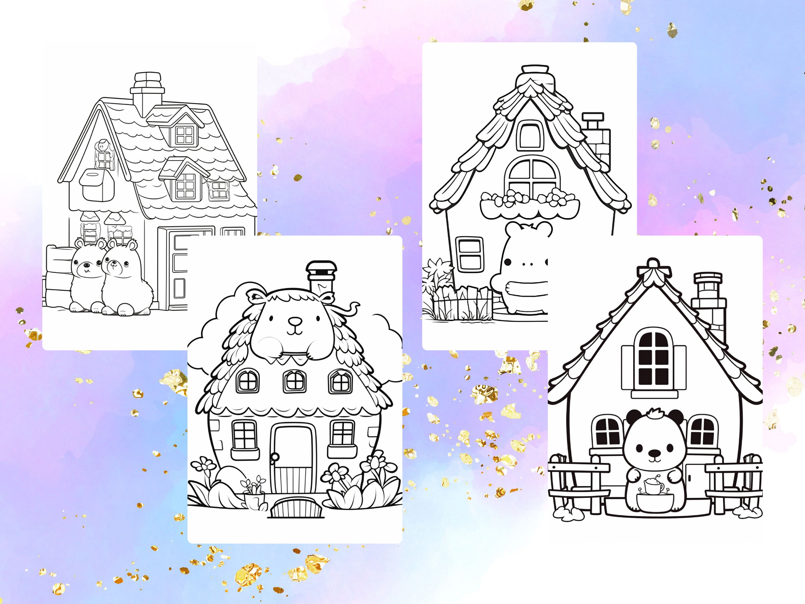 30 Cozy Kawaii Cottages Children and Adult Coloring Pages Printable PDF ...