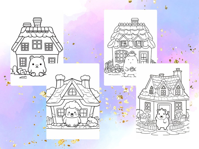 30 Cozy Kawaii Cottages Children and Adult Coloring Pages Printable PDF ...