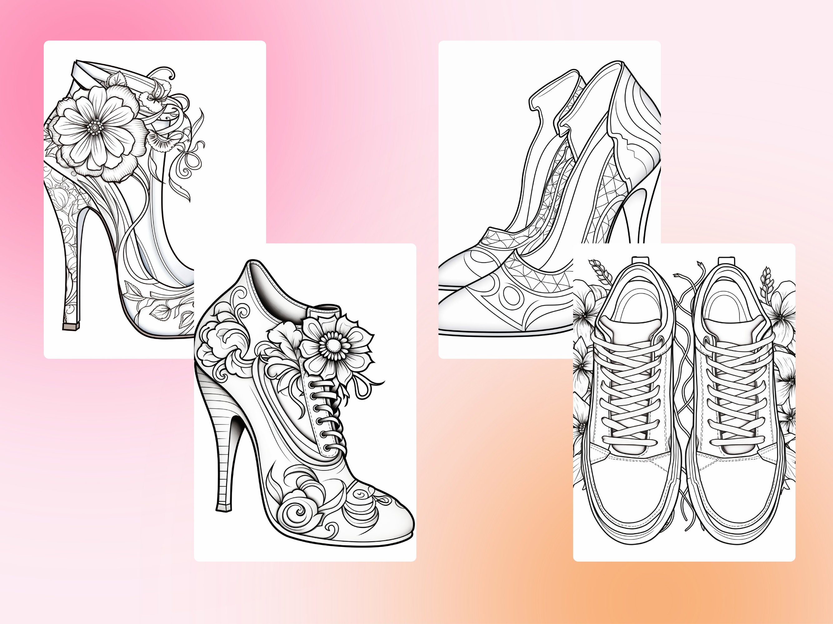 30 Fashion Shoes Adult and Kids Coloring Pages Printable PDF, Instant ...