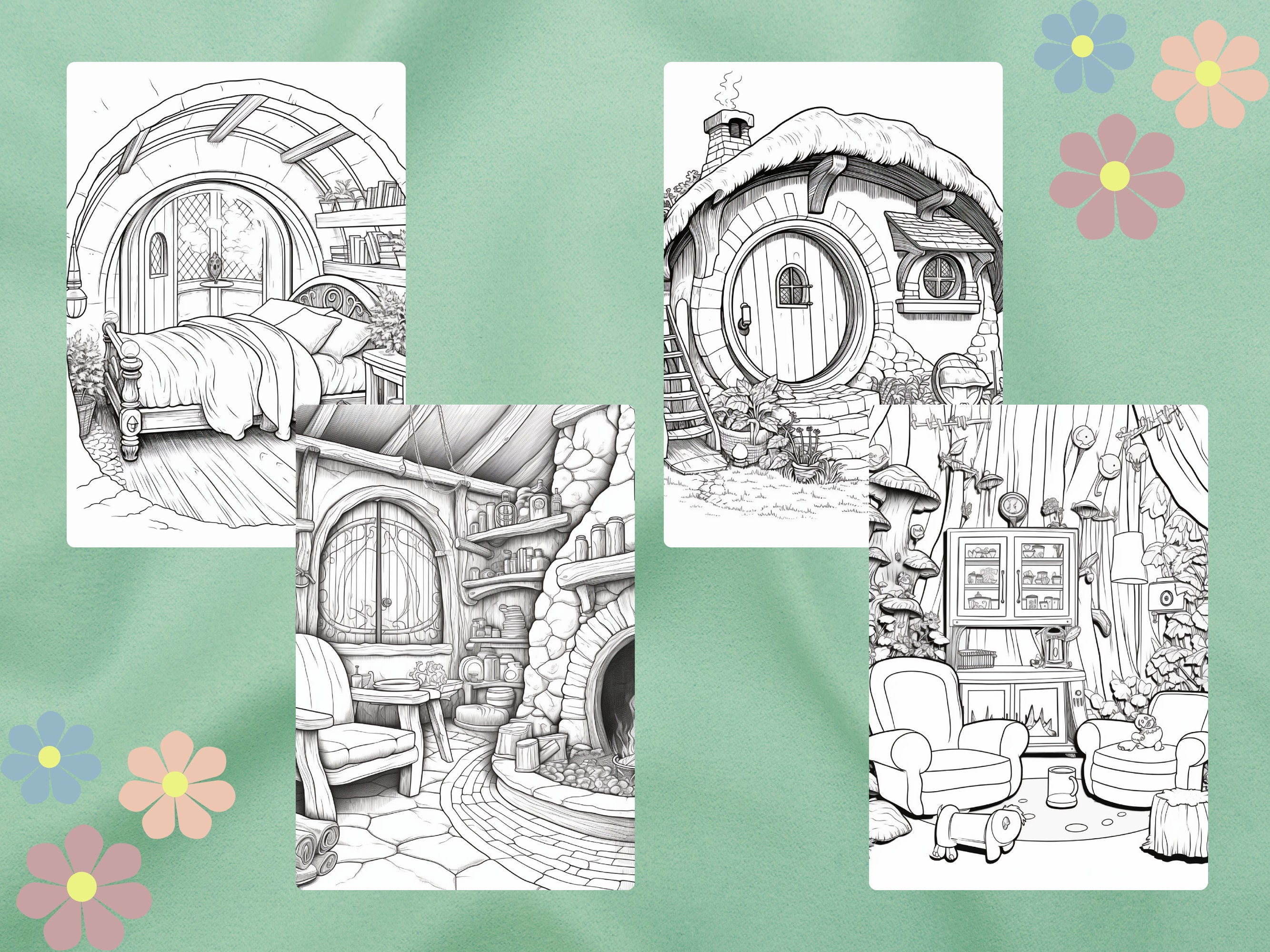 30 Hobbit Huts Adult Fantasy Coloring Pages Printable Coloring Pages ...