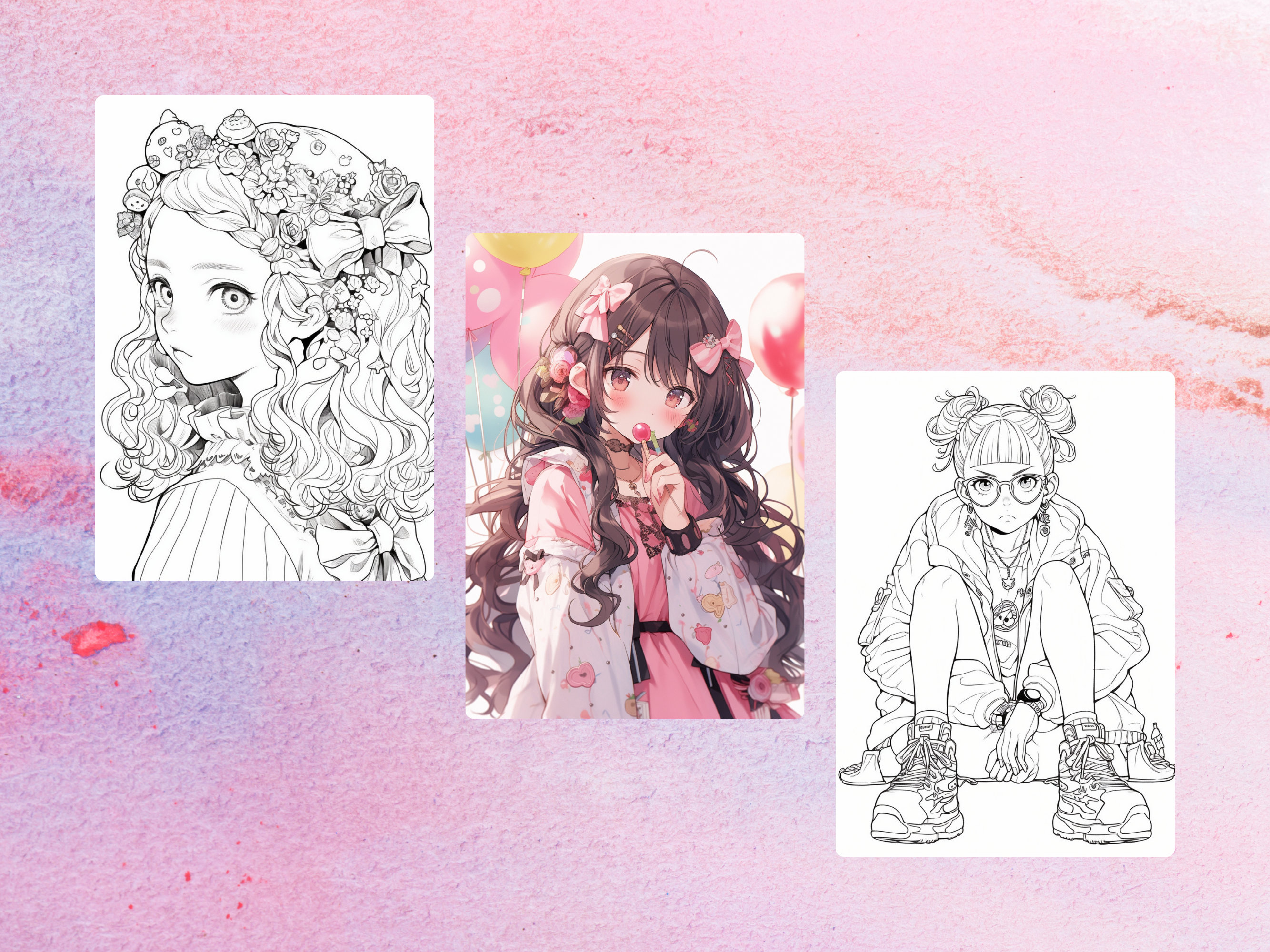 30 Decora Girls Anime Coloring Pages, Printable PDF, Instant Download ...