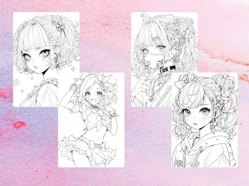 30 Decora Girls - Anime Coloring Pages, Printable PDF, Instant Download ...