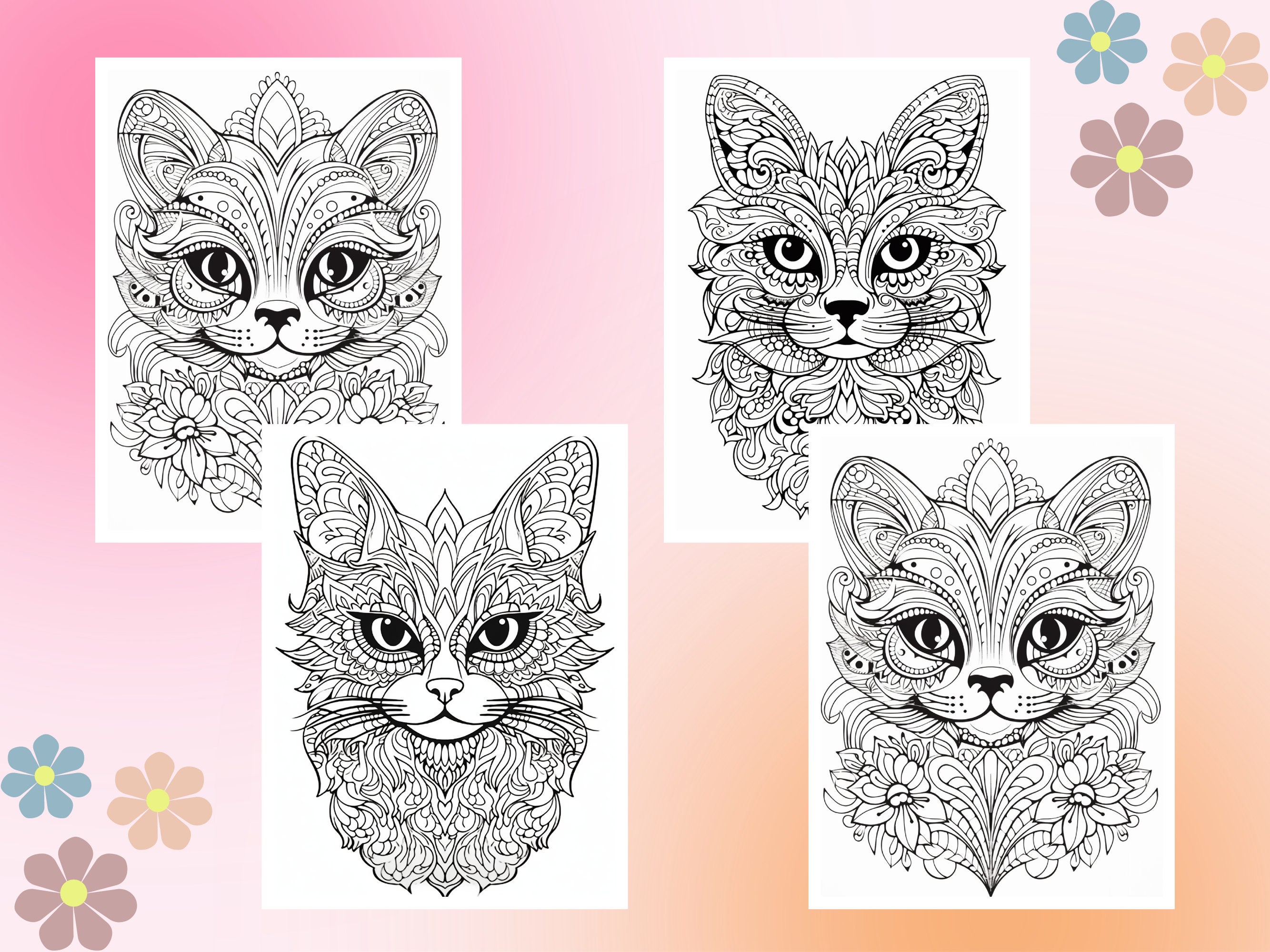 30 Cat Mandala Coloring Pages Adult Coloring Sheets Printable Coloring ...