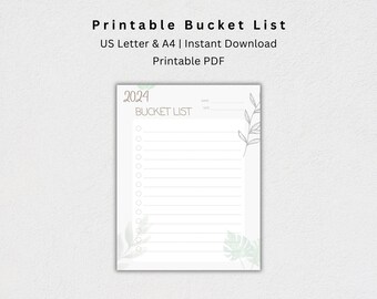 Bucket List Printable, Bucket List Template, Life Goals Planner, to Do ...