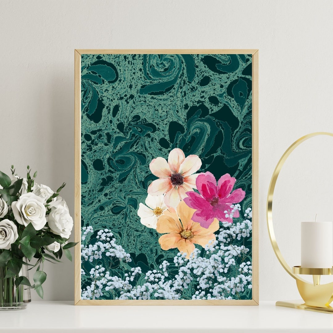 Marbling Art Digital Wall Picture, Abstract, Flower Art, Wall ...