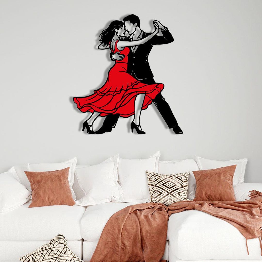 Tango Metal Wall Art, Romantic Dance Decor, Red Dress Couple Wall ...