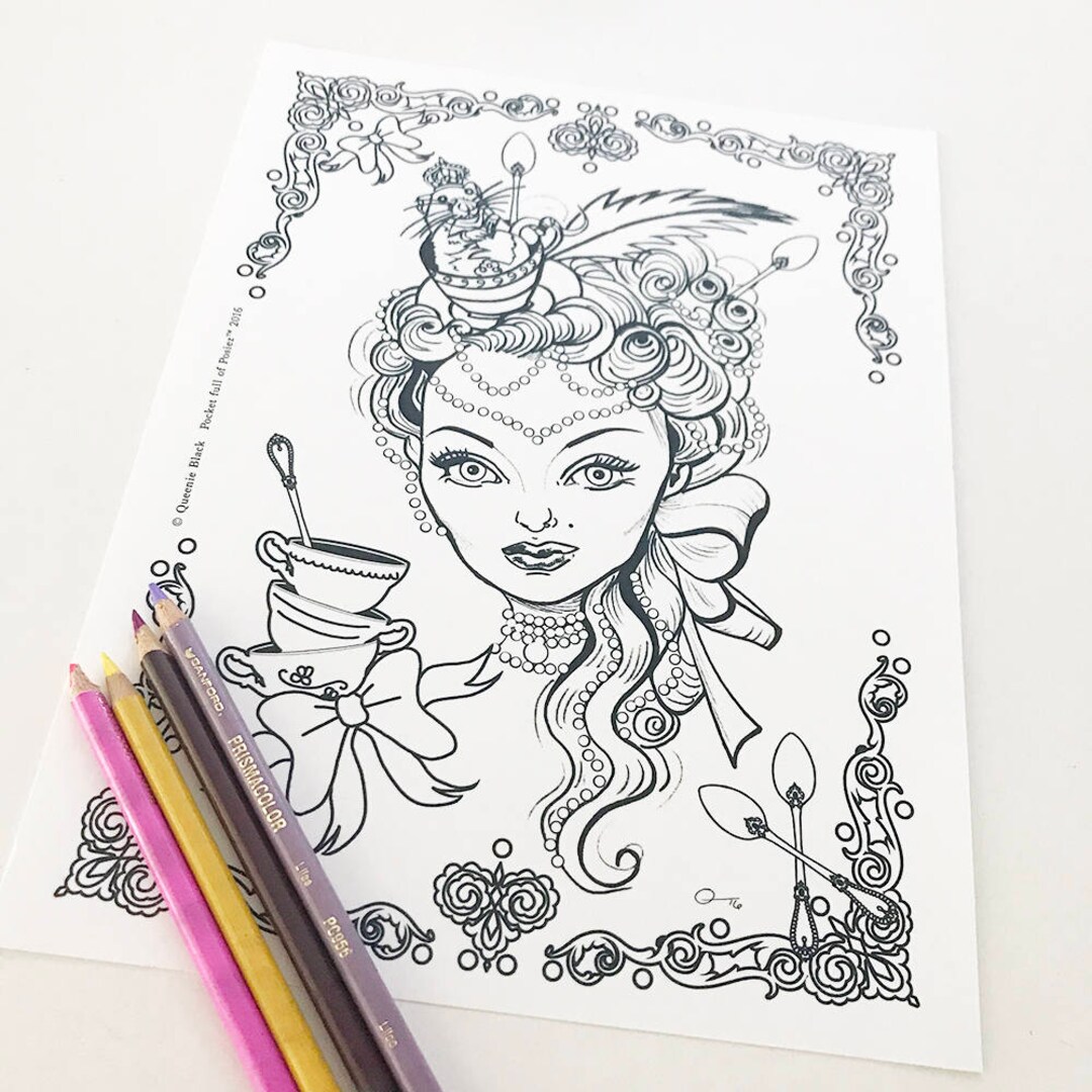 Coloring Page Coloring Book Marie Antoinette Tea Time Digital Download ...