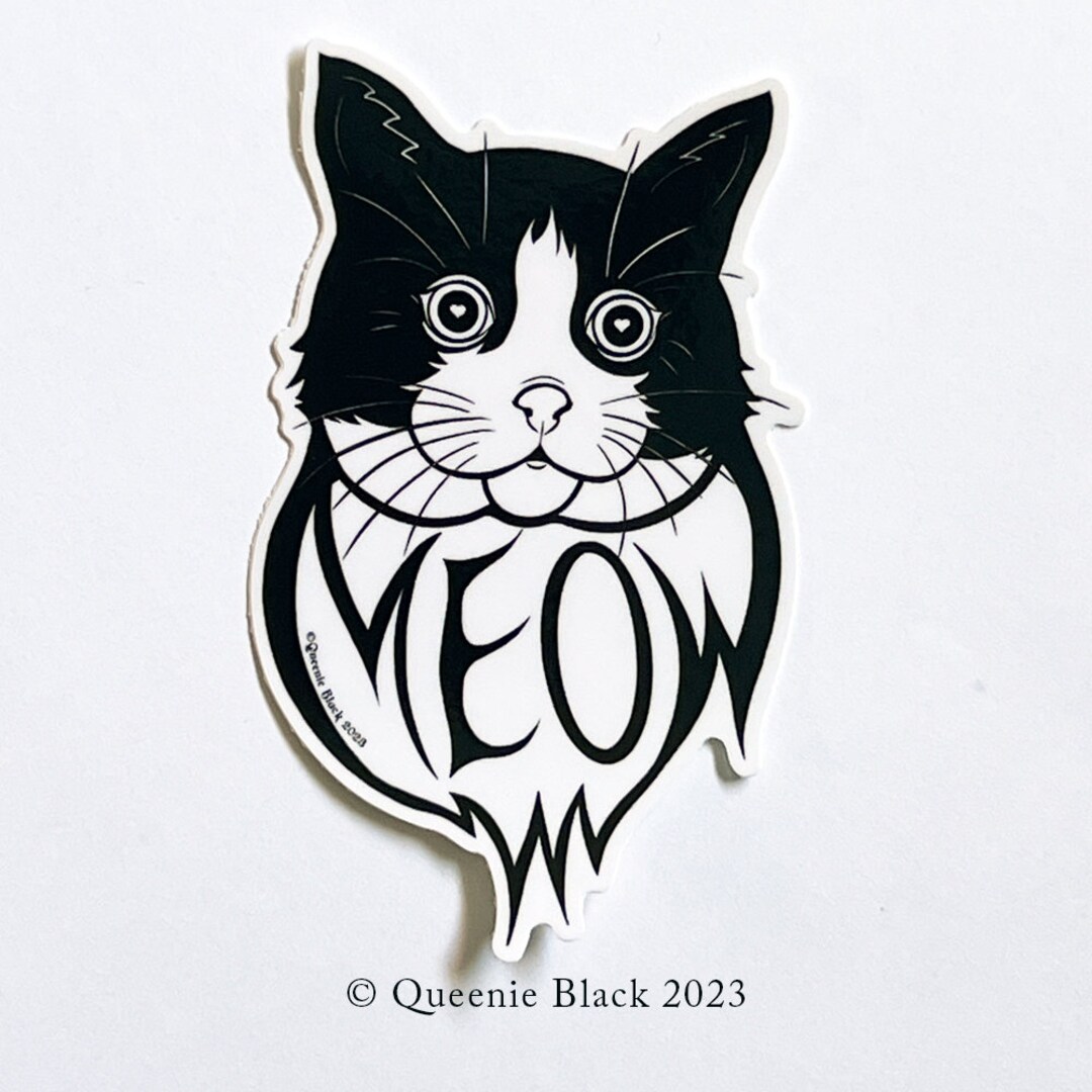 Art Meow Sticker: Waterproof Vinyl Cat Illustration 100% Human Made Art ...