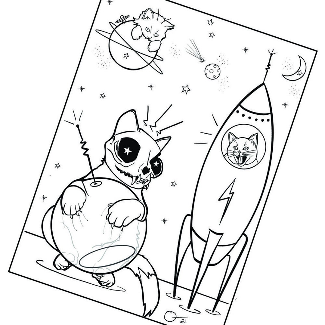 Coloring Page Instant Download Carl Cat Skull Page Pocket Full of ...