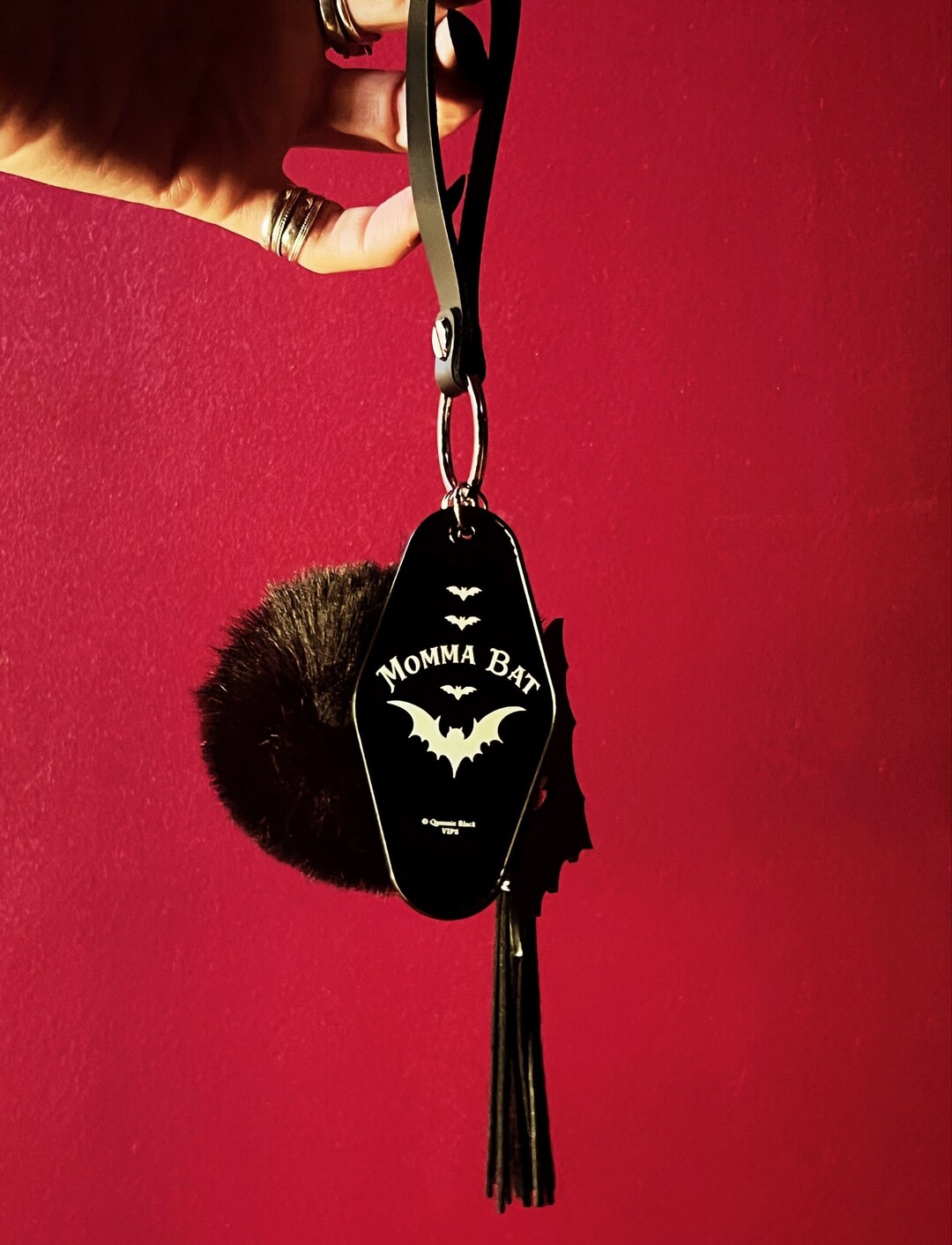 Momma Bat Puffball Goth Keychain With Obsidian and Bat Charms - Etsy