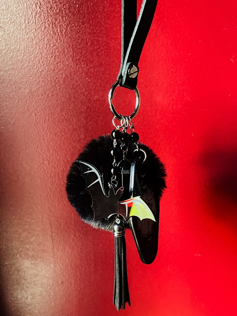 Spoiled Bat Puffball Goth Keychain With Obsidian and Bat - Etsy