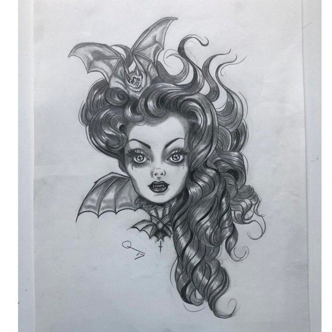 9x12 Original Drawing Unframed Bat Vampire Girl 6 - Etsy