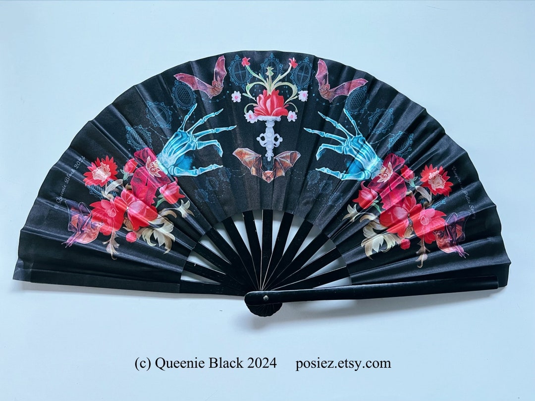 Large Hand Fan Baroque Bat Skelton Hands Flowers and Bats Festival ...