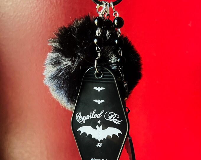 Spoiled Bat Puffball Goth Keychain With Obsidian and Bat Charms - Etsy