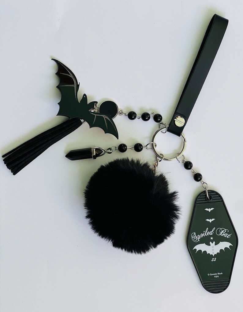 Spoiled Bat Puffball Goth Keychain With Obsidian and Bat - Etsy