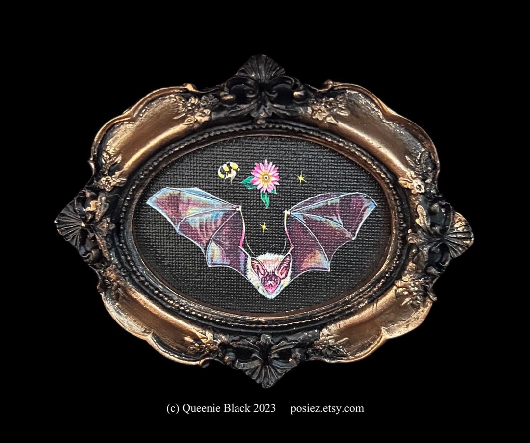 Framed Bat Art: Baroque Victorian Mini Canvas Print, 5x4 Inch 100% ...
