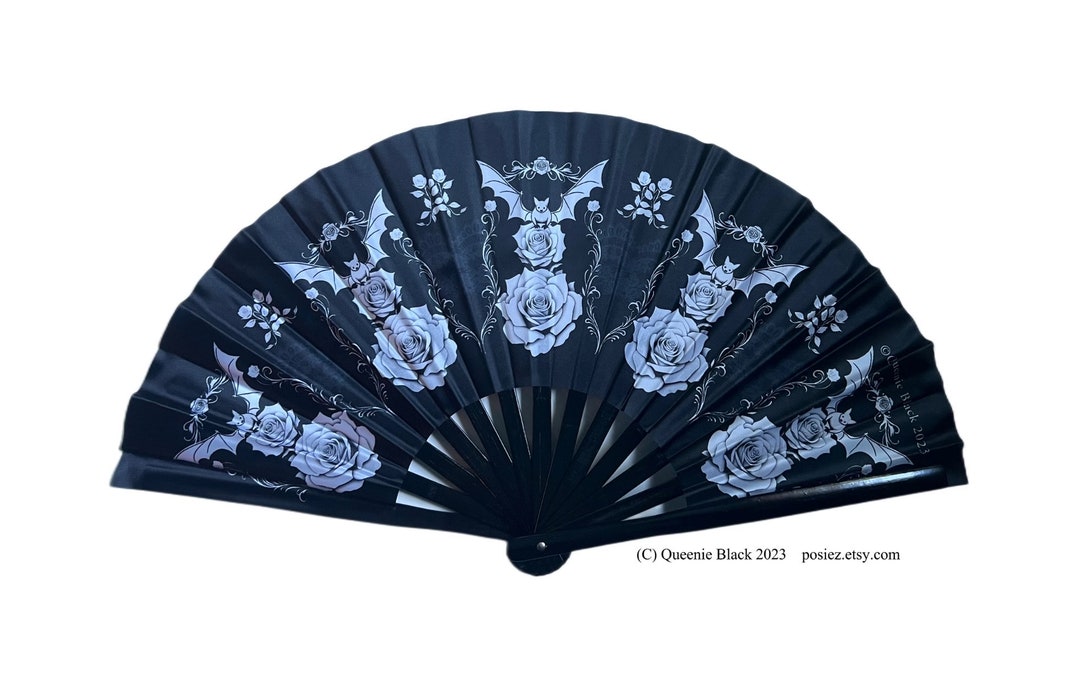 Bats and Roses Black and White Large Gothic Hand Fan Home Wall Decor - Etsy
