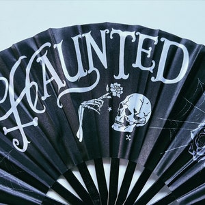 13" Haunted Skeleton Large Gothic Hand Fan Festival Roses Spiderweb ...