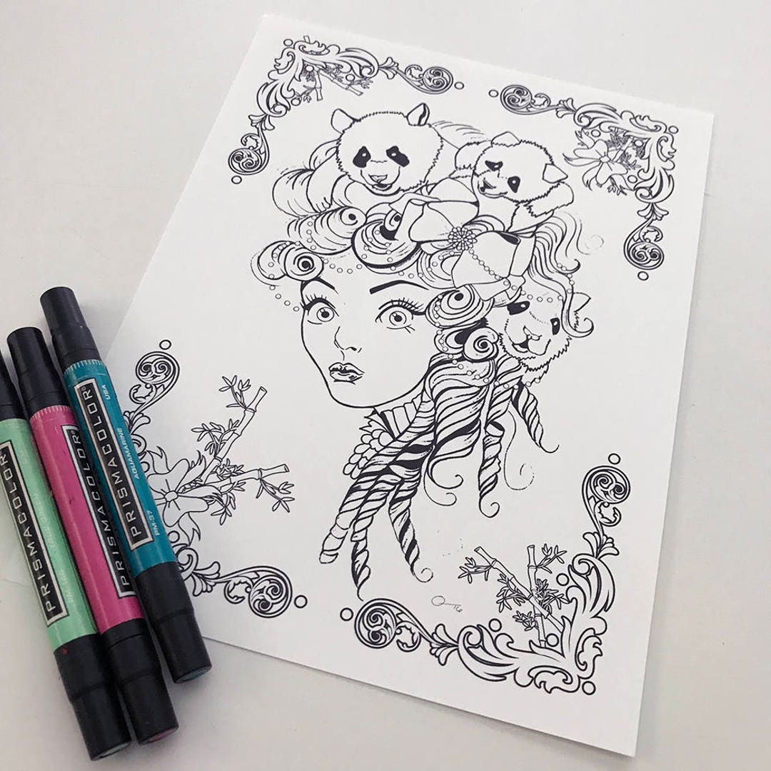 INSTANT DOWNLOAD Coloring Book Panda Girl Coloring Page Pocket - Etsy